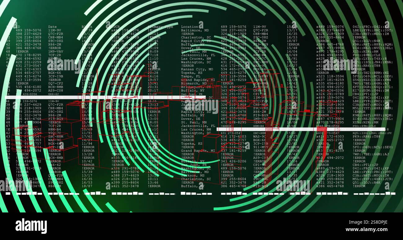 Image of digital data processing over light trails background Stock ...