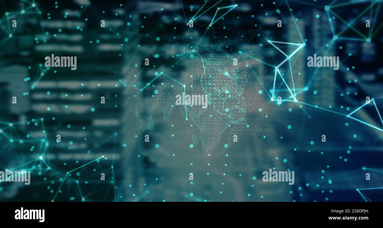 Image of digital data processing and connections over globe Stock Photo ...