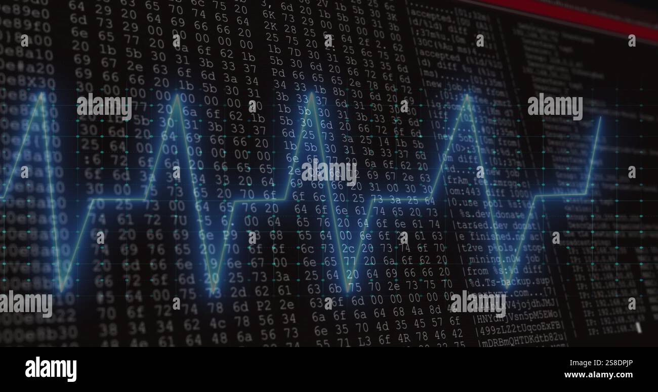 Image of cardiograph over data processing on black background Stock ...