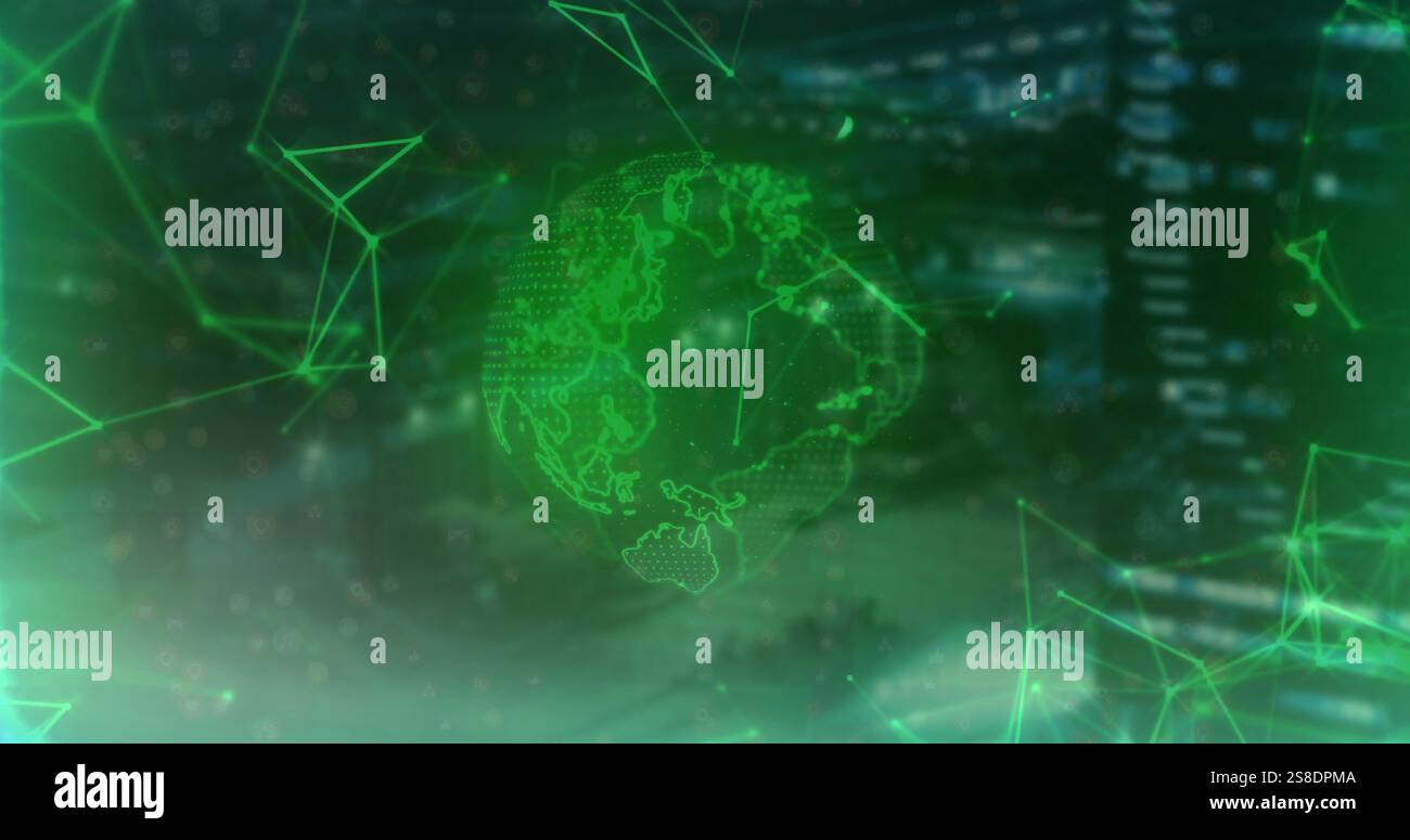 Image of digital data processing and connections over globe Stock Photo ...