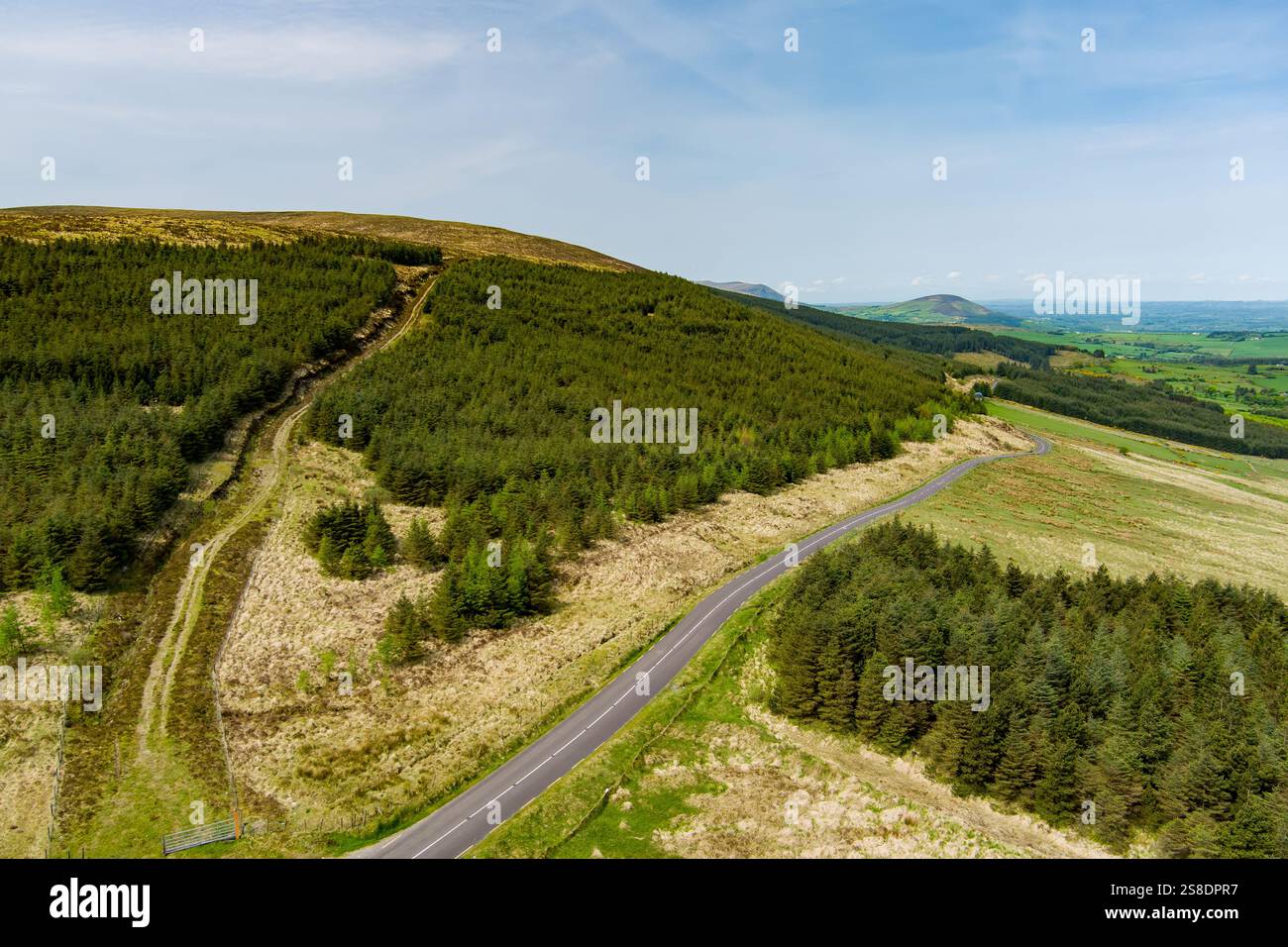 Aerial view of endless lush pastures and farmlands of Ireland ...