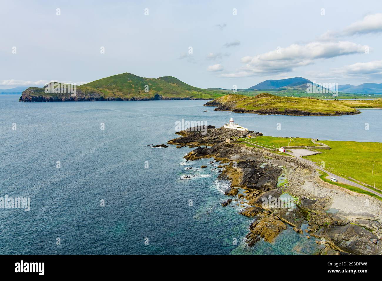 Beautiful aerial view of Valentia Island Lighthouse at Cromwell Point ...