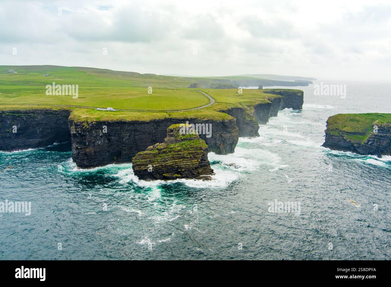 Aerial view of spectacular Kilkee Cliffs, situated at the Loop Head ...