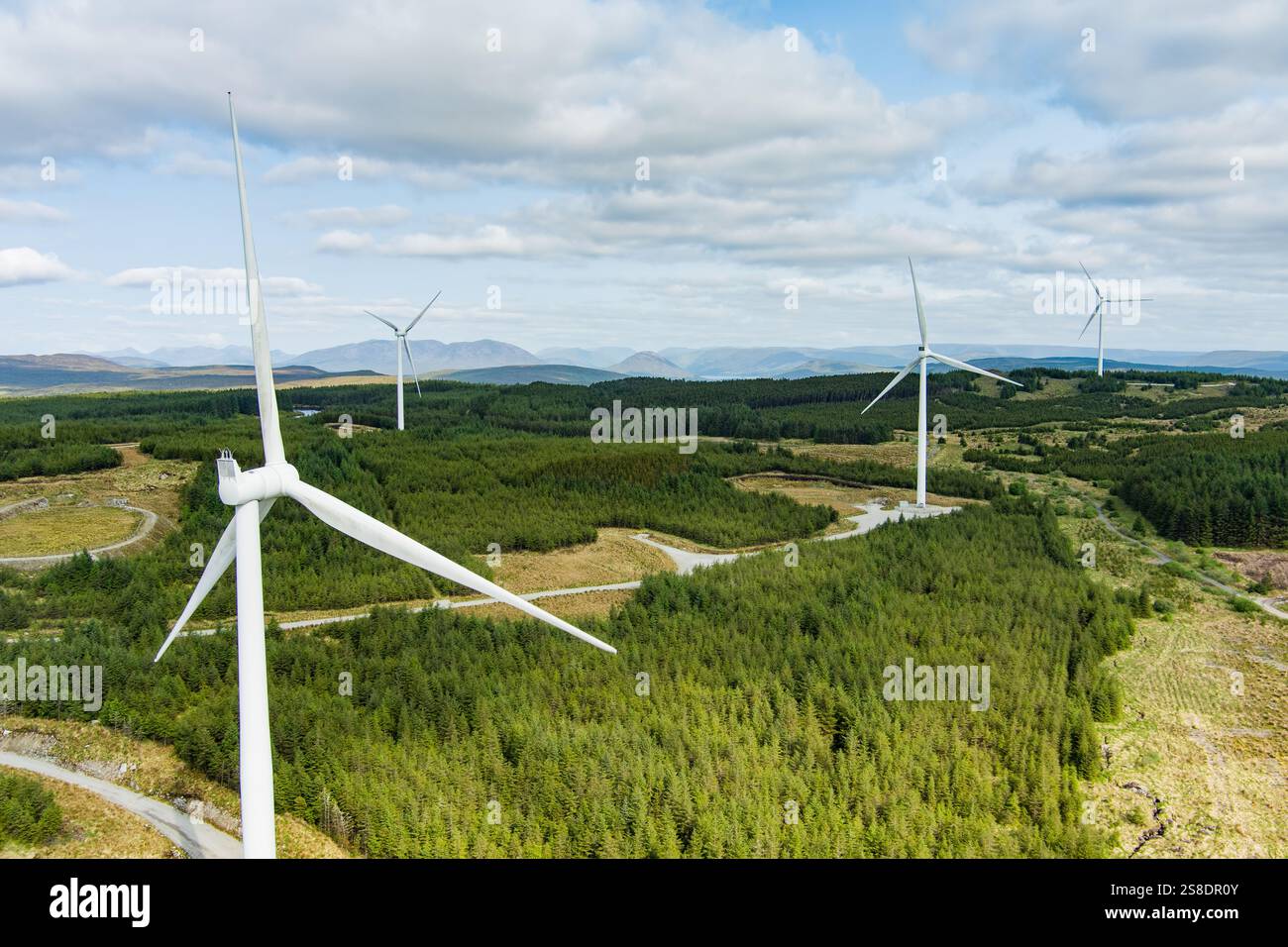 Connemara aerial landscape with wind turbines of Galway Wind Park ...