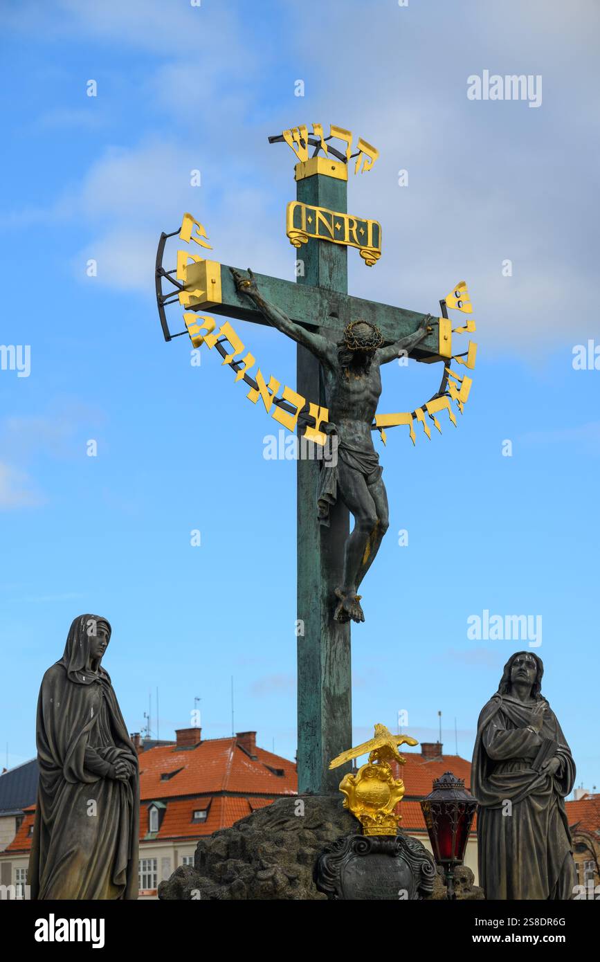 Statuary of the Holy Crucifix and Calvary mounted to the balustrade of ...