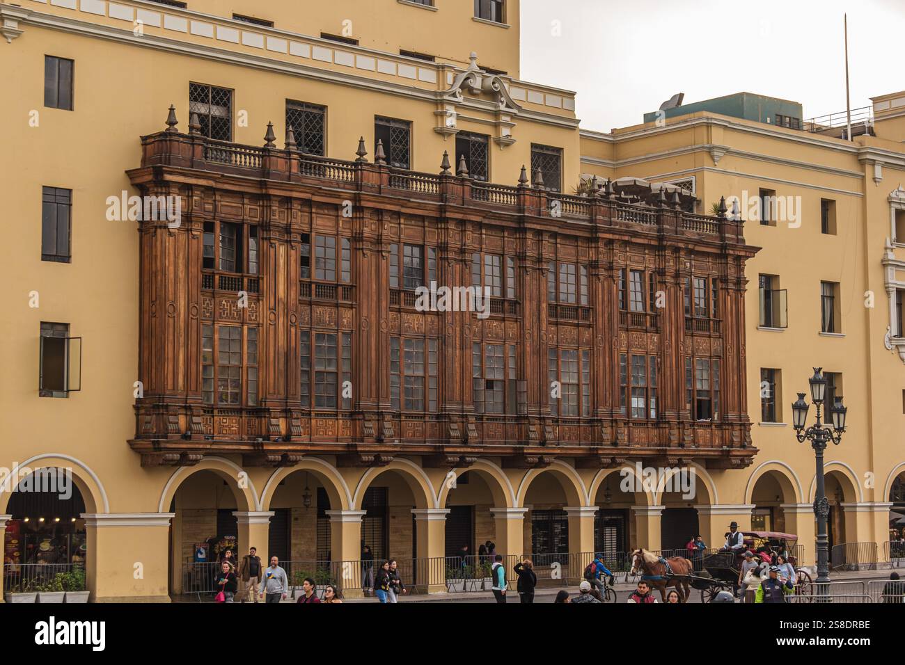 Balconies of the Olaya Building, Lima Main Square - Peru Stock Photo ...