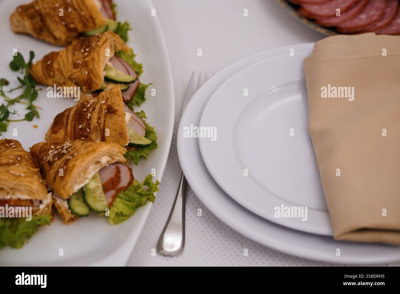 Delicious Croissant Sandwich Platter with Fresh Ingredients and Elegant ...