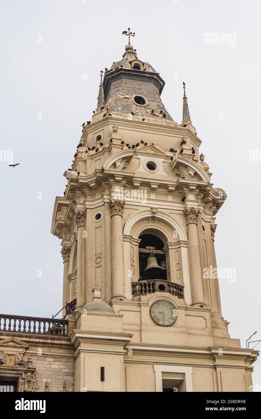 Cathedral's bell tower, Lima Main Square - Peru Stock Photo - Alamy