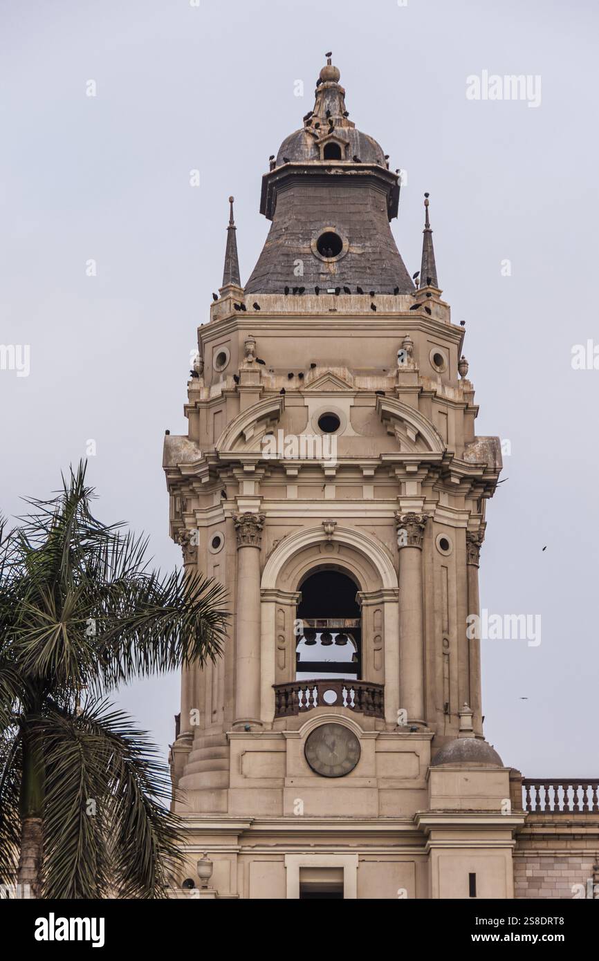 Cathedral's bell tower, Lima Main Square - Peru Stock Photo - Alamy