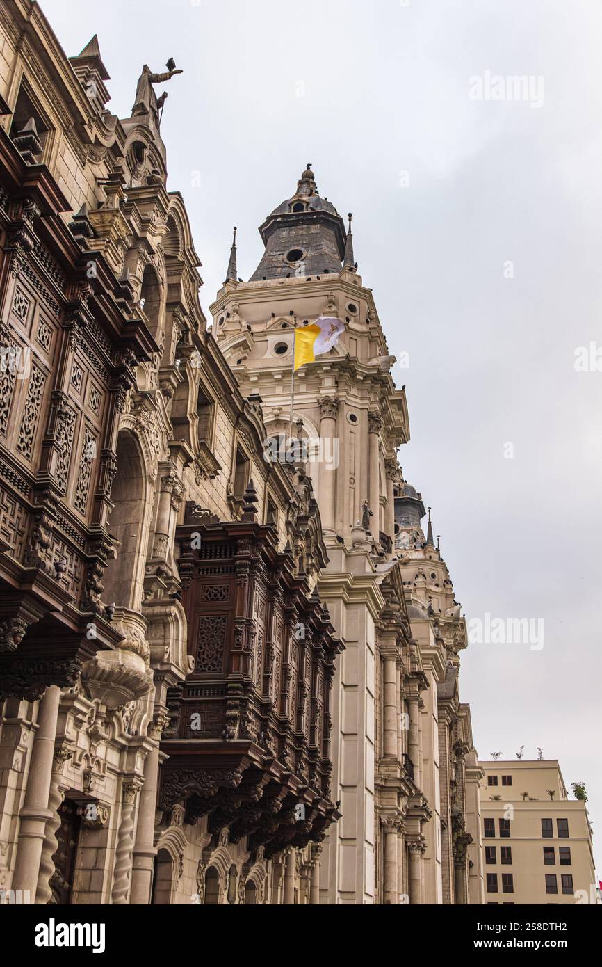 Balconies of the Archbishop's Palace, Lima Main Square - Peru Stock ...