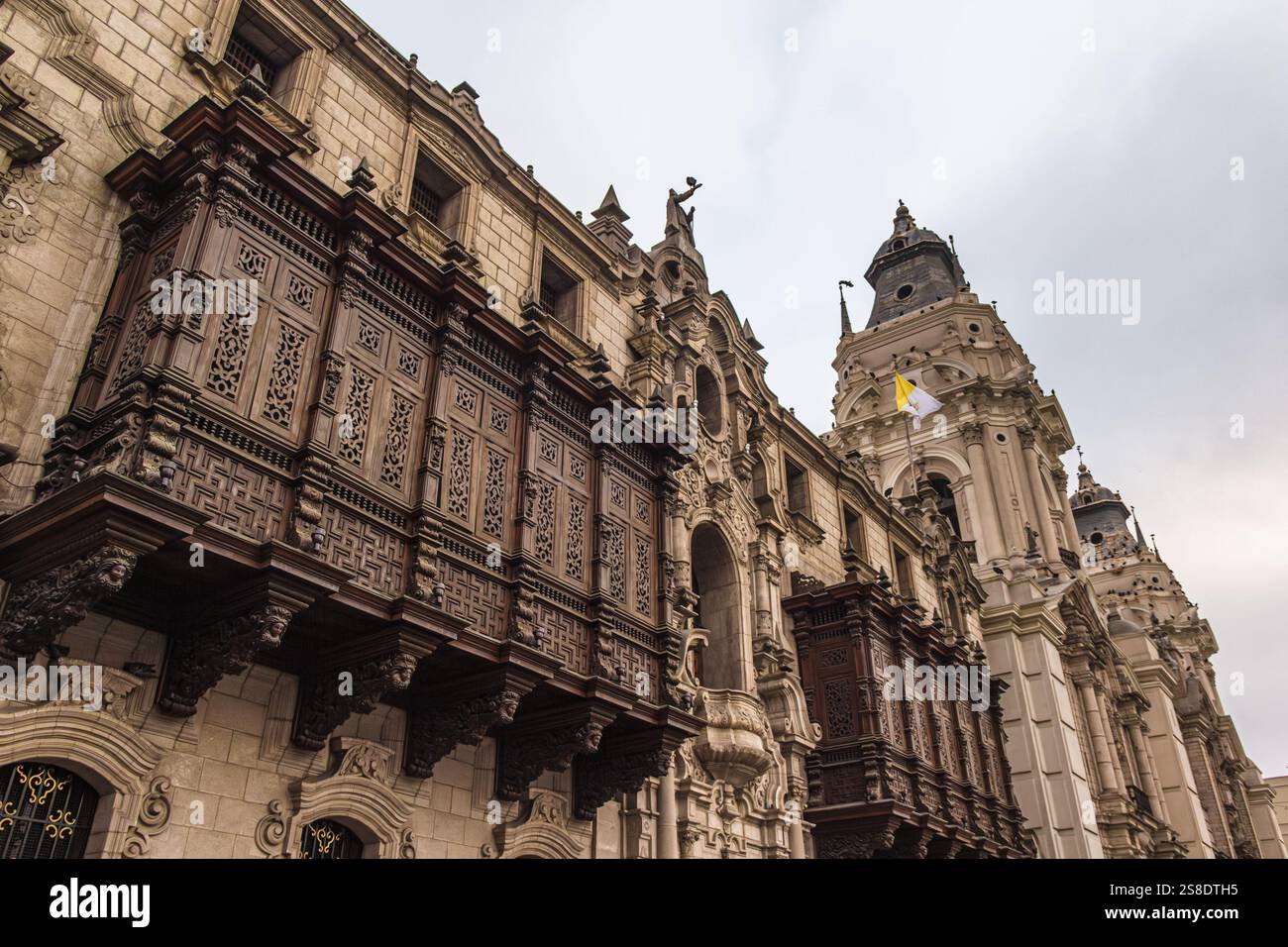 Balconies of the Archbishop's Palace, Lima Main Square - Peru Stock ...