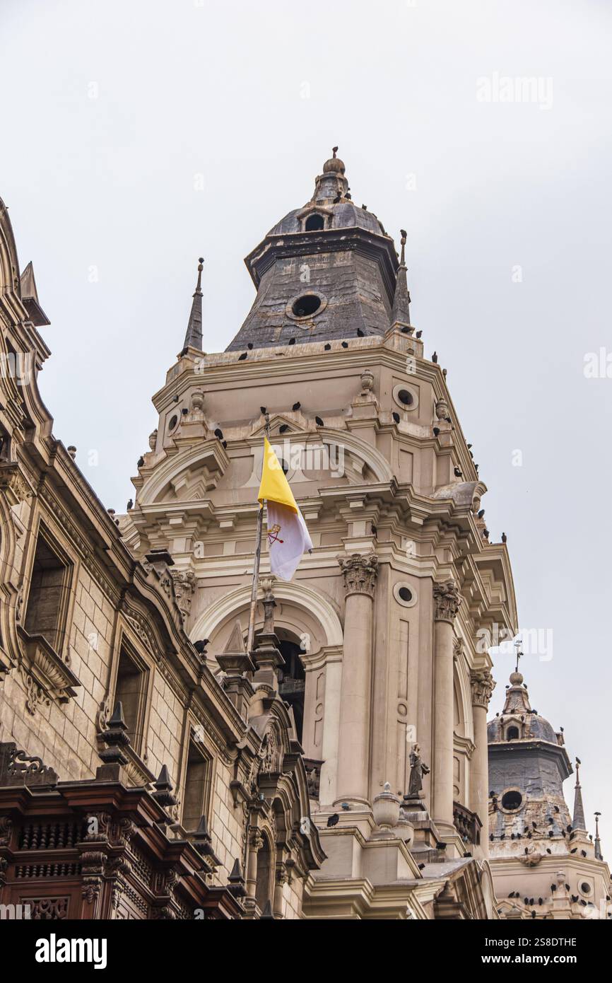 Cathedral's bell tower, Lima Main Square - Peru Stock Photo - Alamy