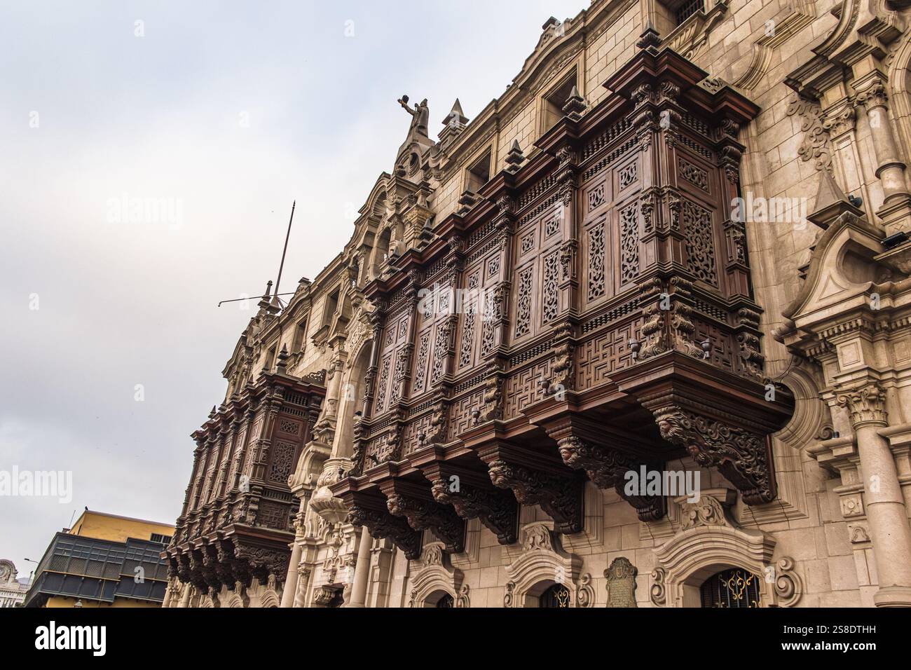 Balconies of the Archbishop's Palace, Lima Main Square - Peru Stock ...