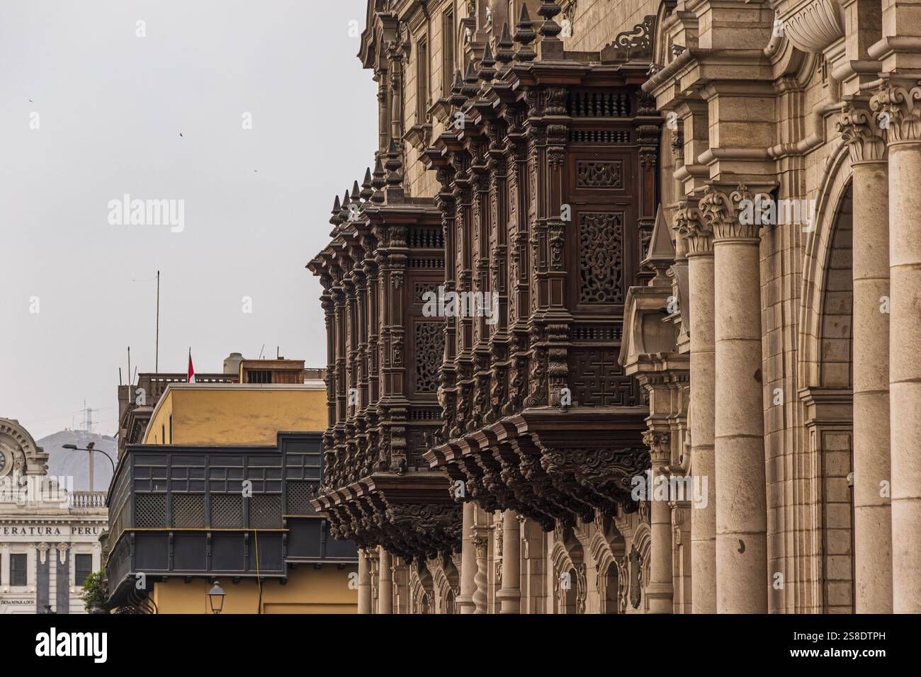 Balconies of the Archbishop's Palace, Lima Main Square - Peru Stock ...