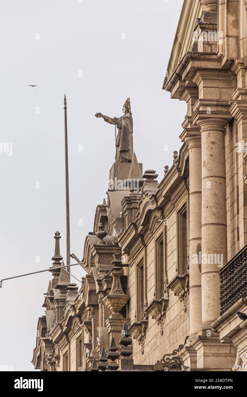 Statue at the Archbishop's Palace, Lima Main Square - Peru Stock Photo ...