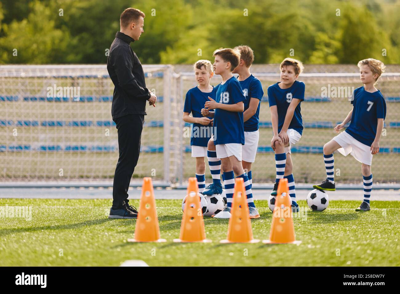 Indoor soccer training class for children. Physical education class for ...