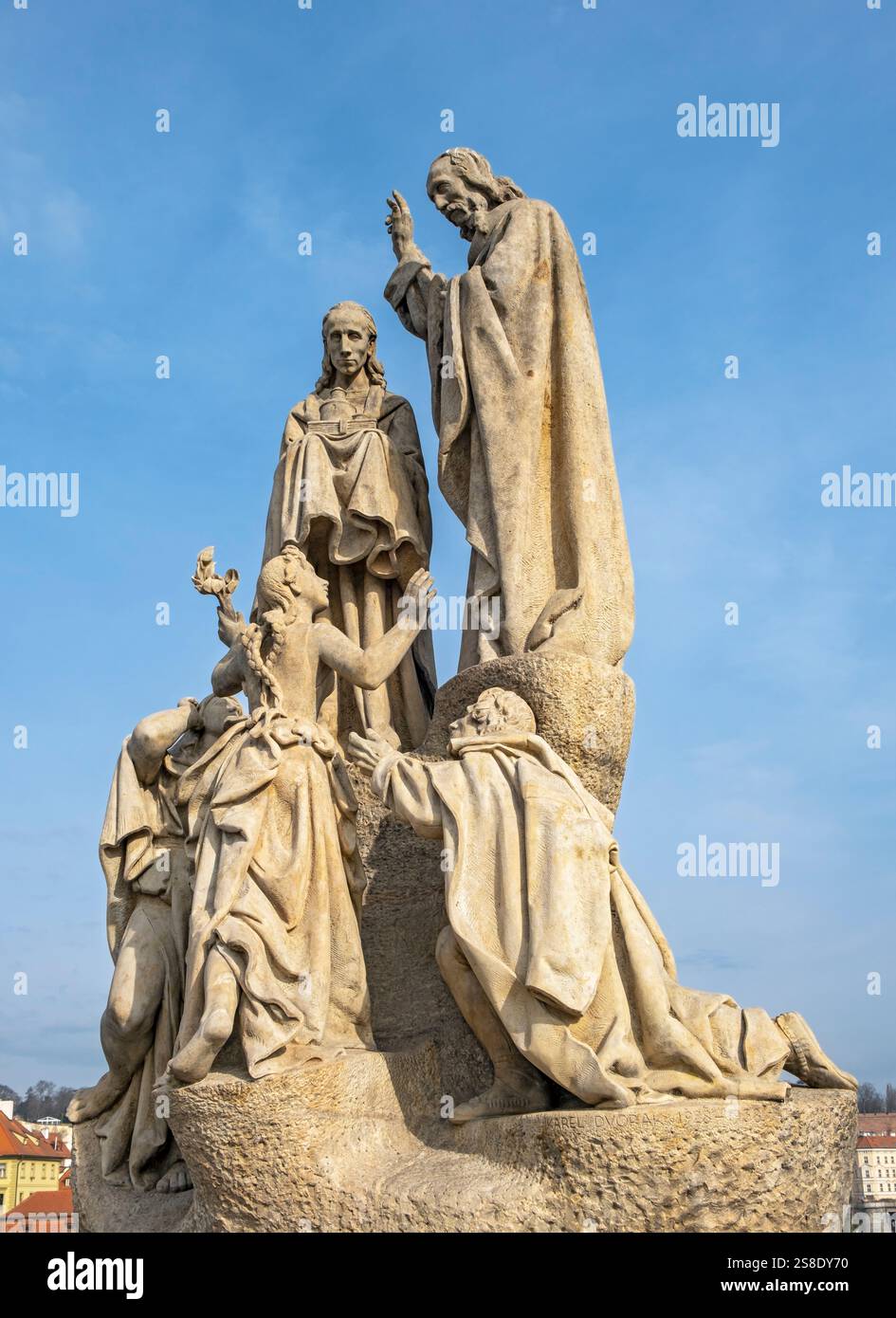 Statues of Saints Cyril and Methodius, Charles Bridge, Prague - Praha, Czech Republic Stock ...
