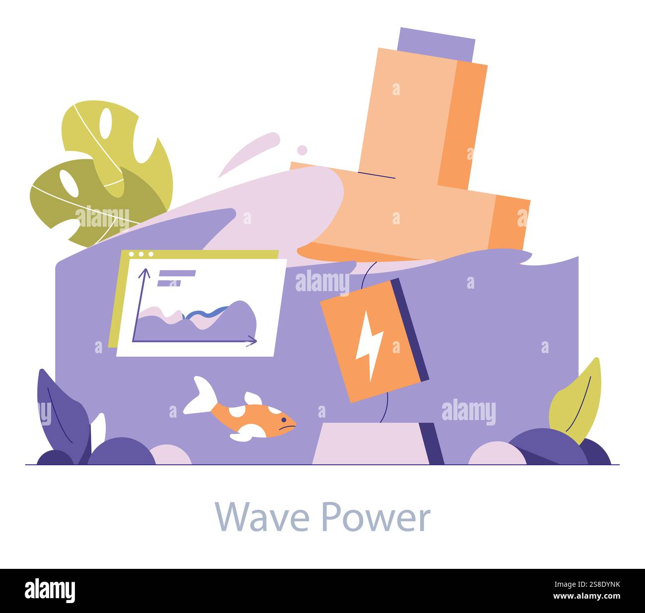 Renewable energy concept. Illustration highlighting wave power ...