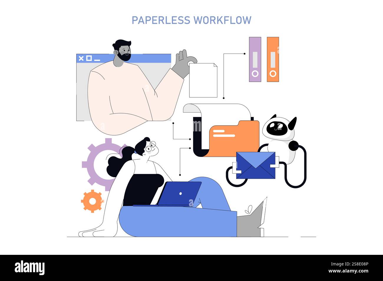 Paperless Workflow concept. Office workers integrating technology to manage documents. Seamless ...