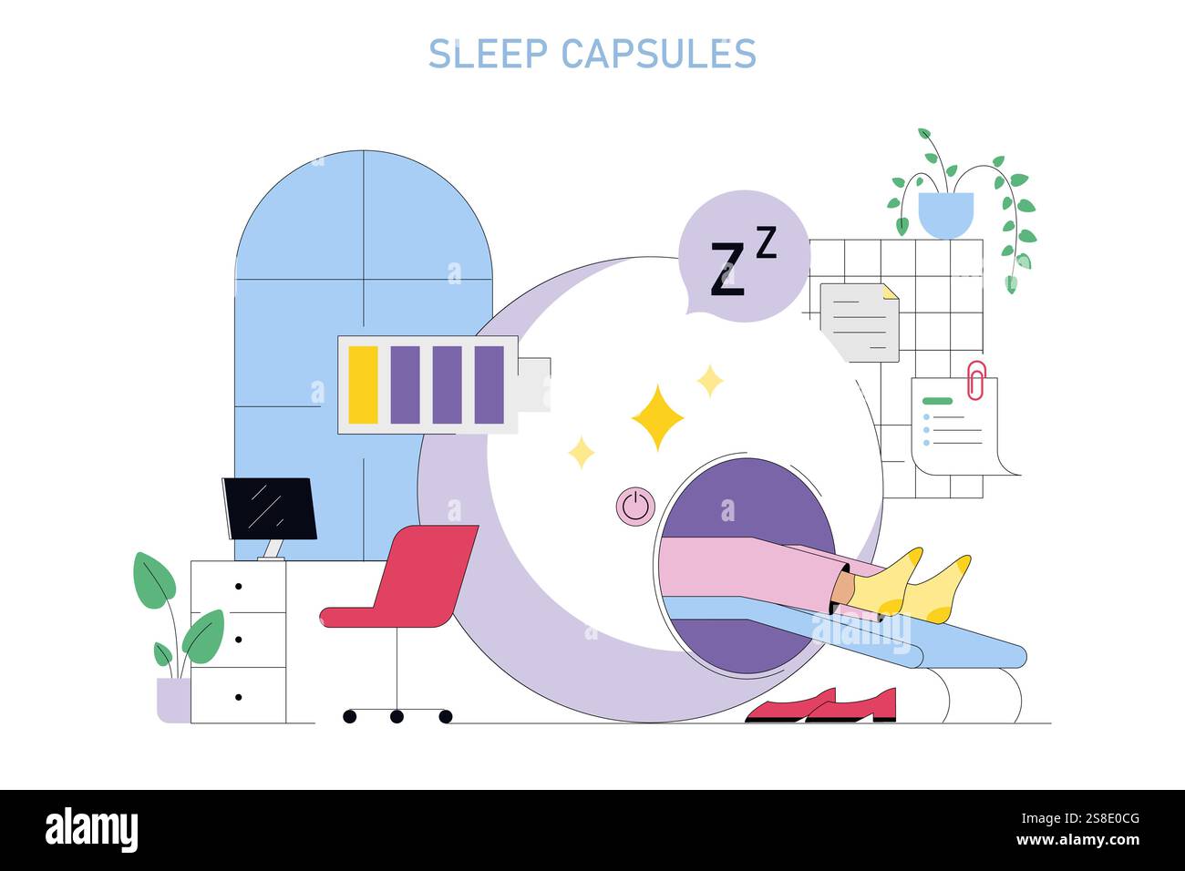Sleepmaxxing concept. Modern sleep capsule with a comfortable pod for ...