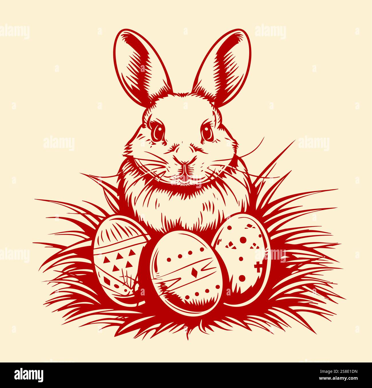 Rabbit sitting and eggs sketch engraving hand drawn Vector illustration ...