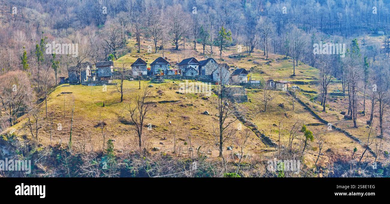 The tiny Alpine hamlet with traditional stone torba houses, situated on ...