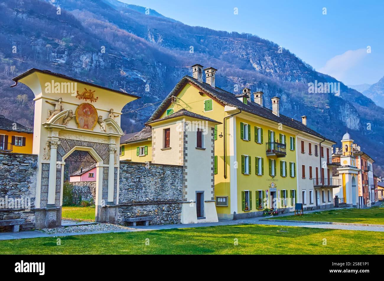 Cevio historic centre - Piazza square with Villa Calanchini-Respini and ...