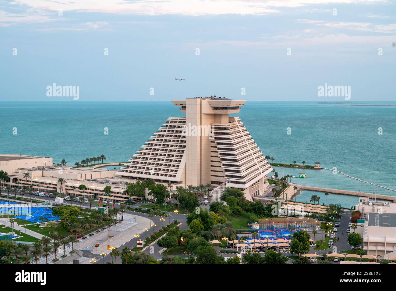 Beautiful aerial view of Sheraton Grand hotel on West Bay Doha, Qatar ...