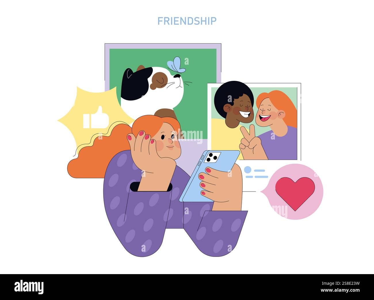 Human Values concept. Woman connecting with friends online, expressing ...