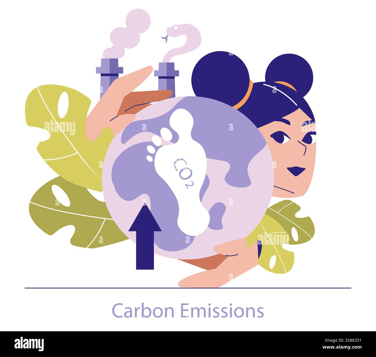 Carbon Emissions concept. Illustration of industrial pollution ...