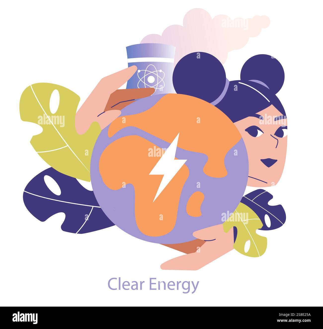 Nuclear energy concept. A person cradles a globe with a power symbol ...