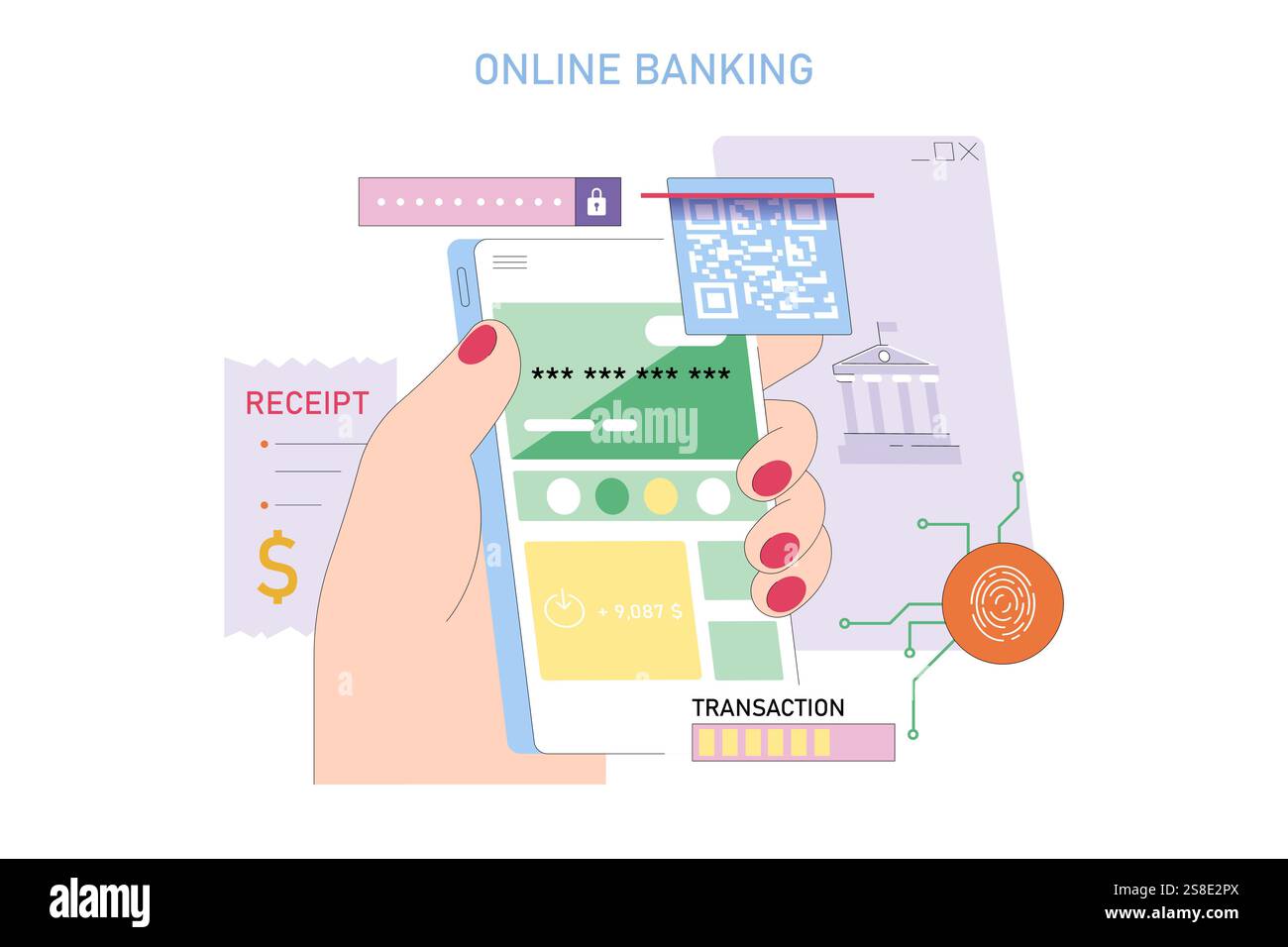 An illustration clearly showcasing the various online banking features ...