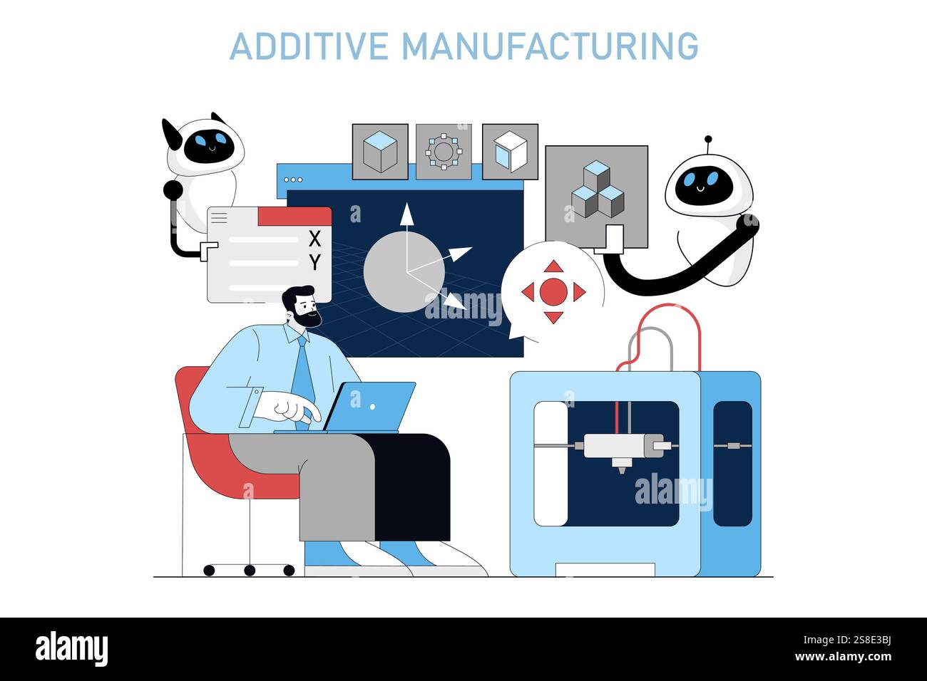 Production automation concept. Engineer monitors 3D printing process ...