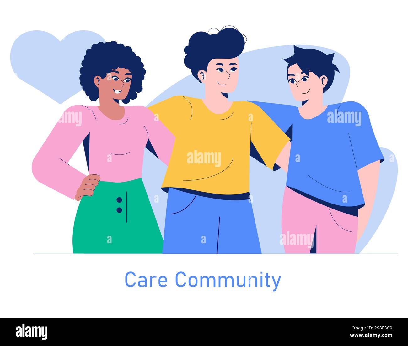 Care Community concept. Three diverse friends sharing a supportive ...