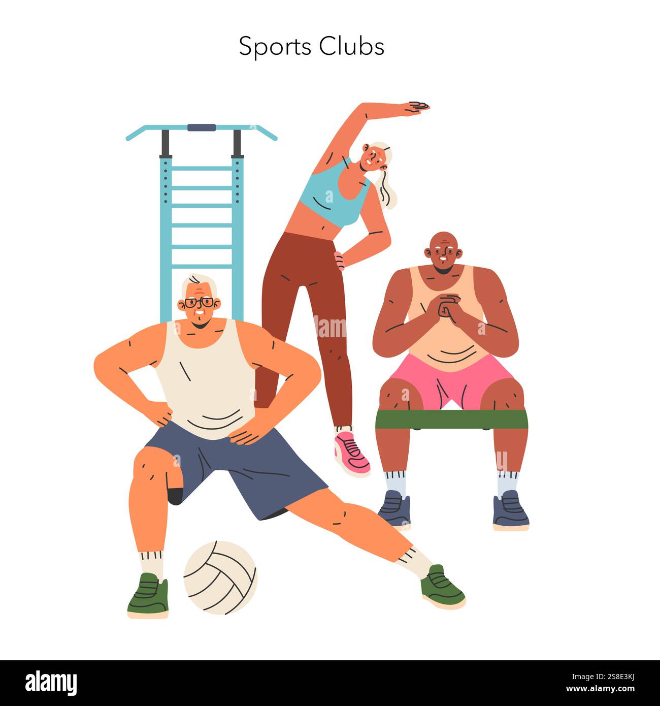 Sports Club concept. Diverse people exercising in a fitness club ...