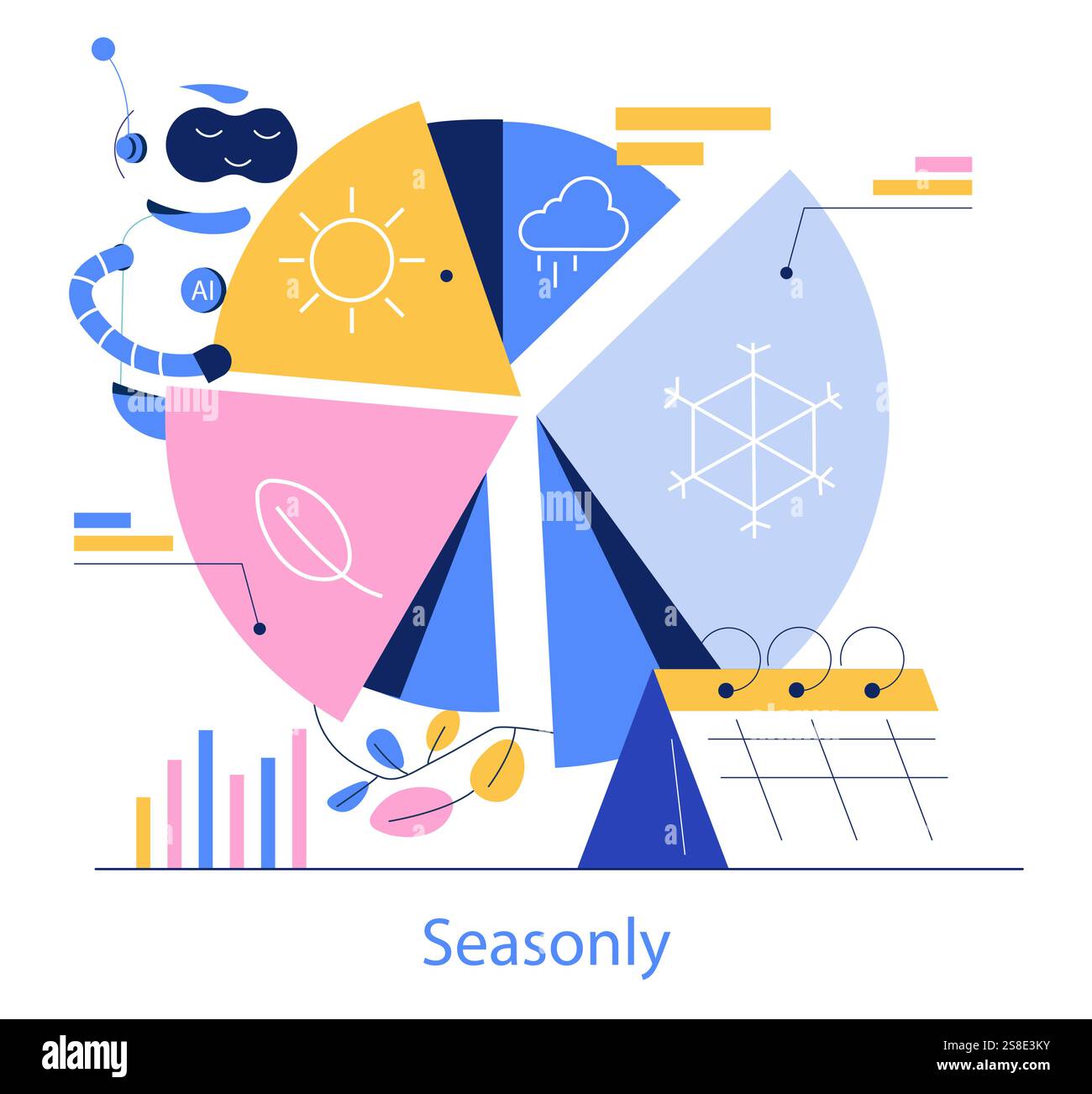 Ai Weather Forecasting Concept A Robot Analyzes Seasonal Climate Patterns Through A Colorful
