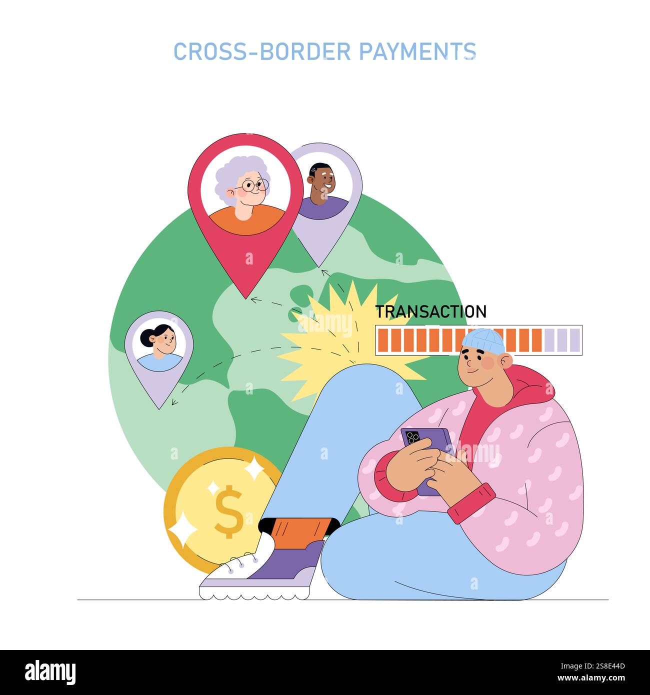 Financial technologies concept. Seamless cross-border payments ...