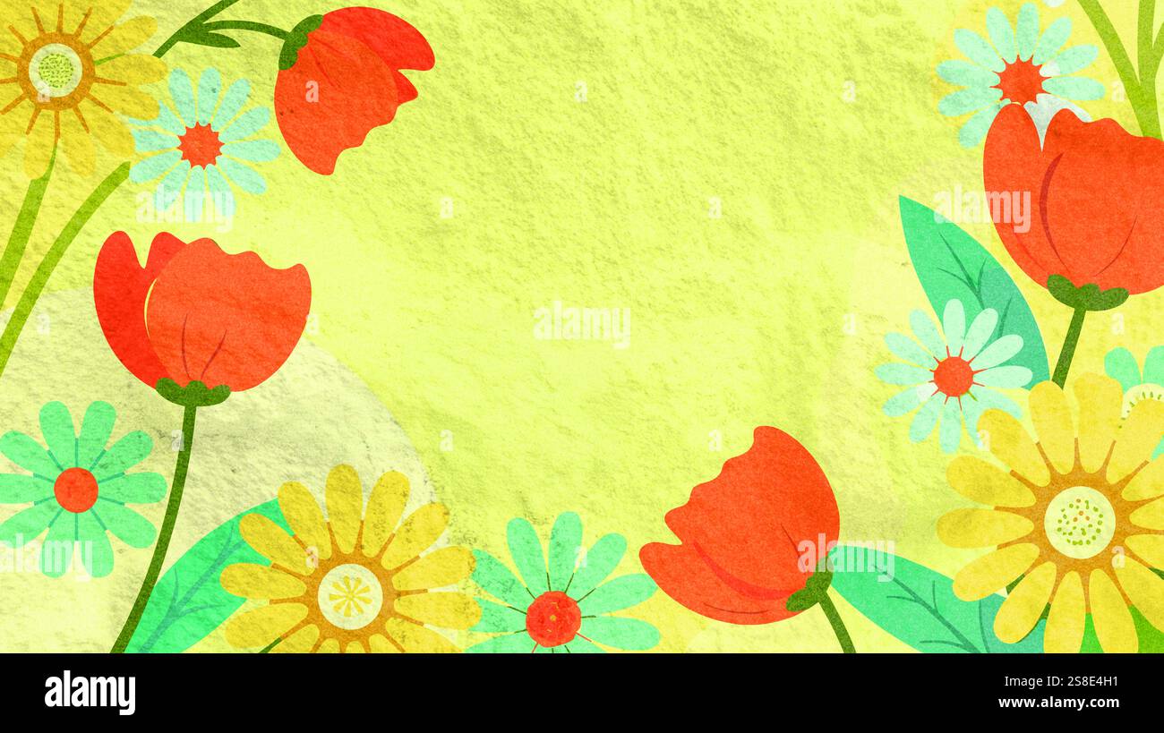 Vibrant flowers bloom in a cheerful illustration, showcasing various ...