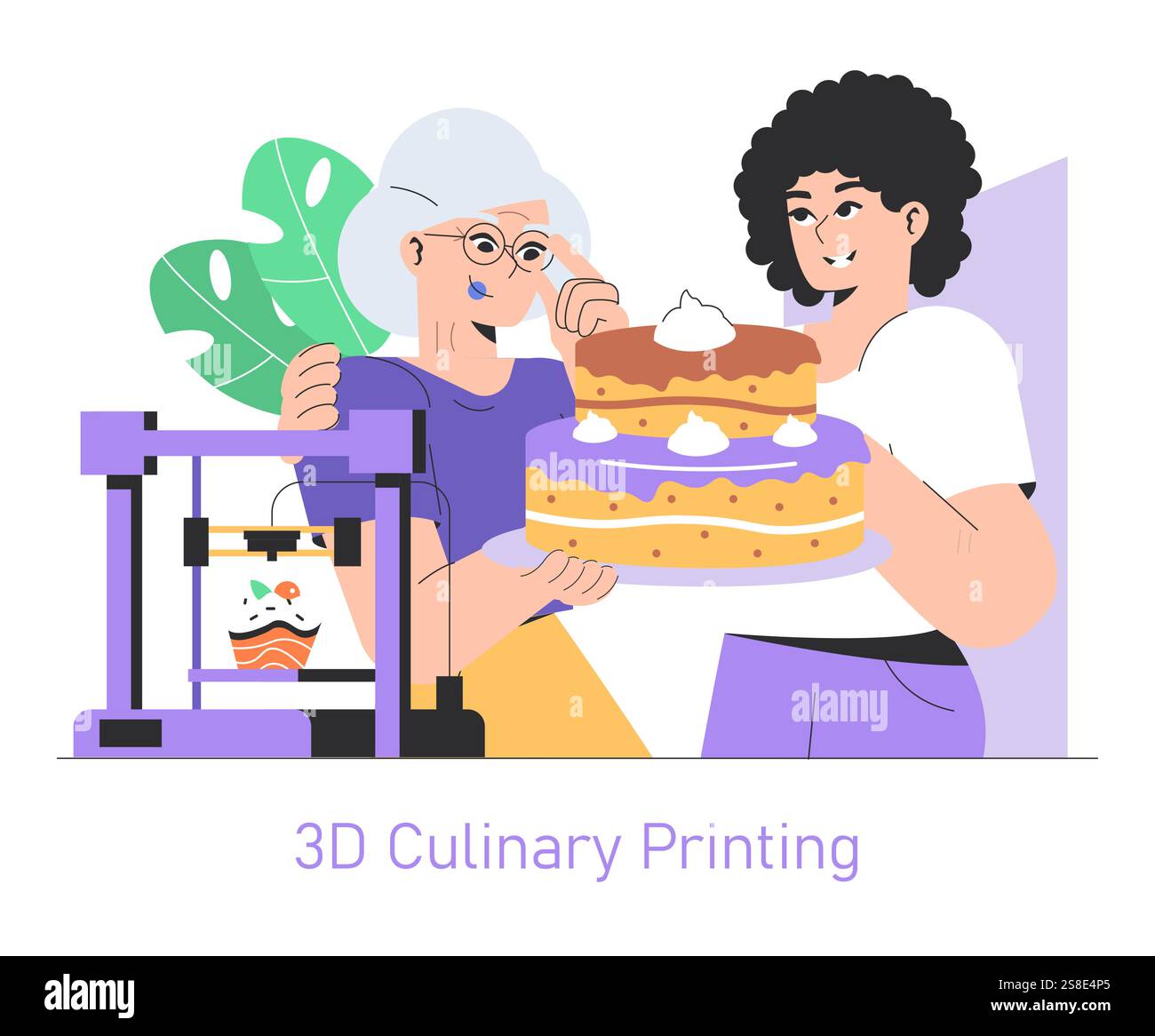 Innovative food printing concept. Two people celebrate with a 3D ...