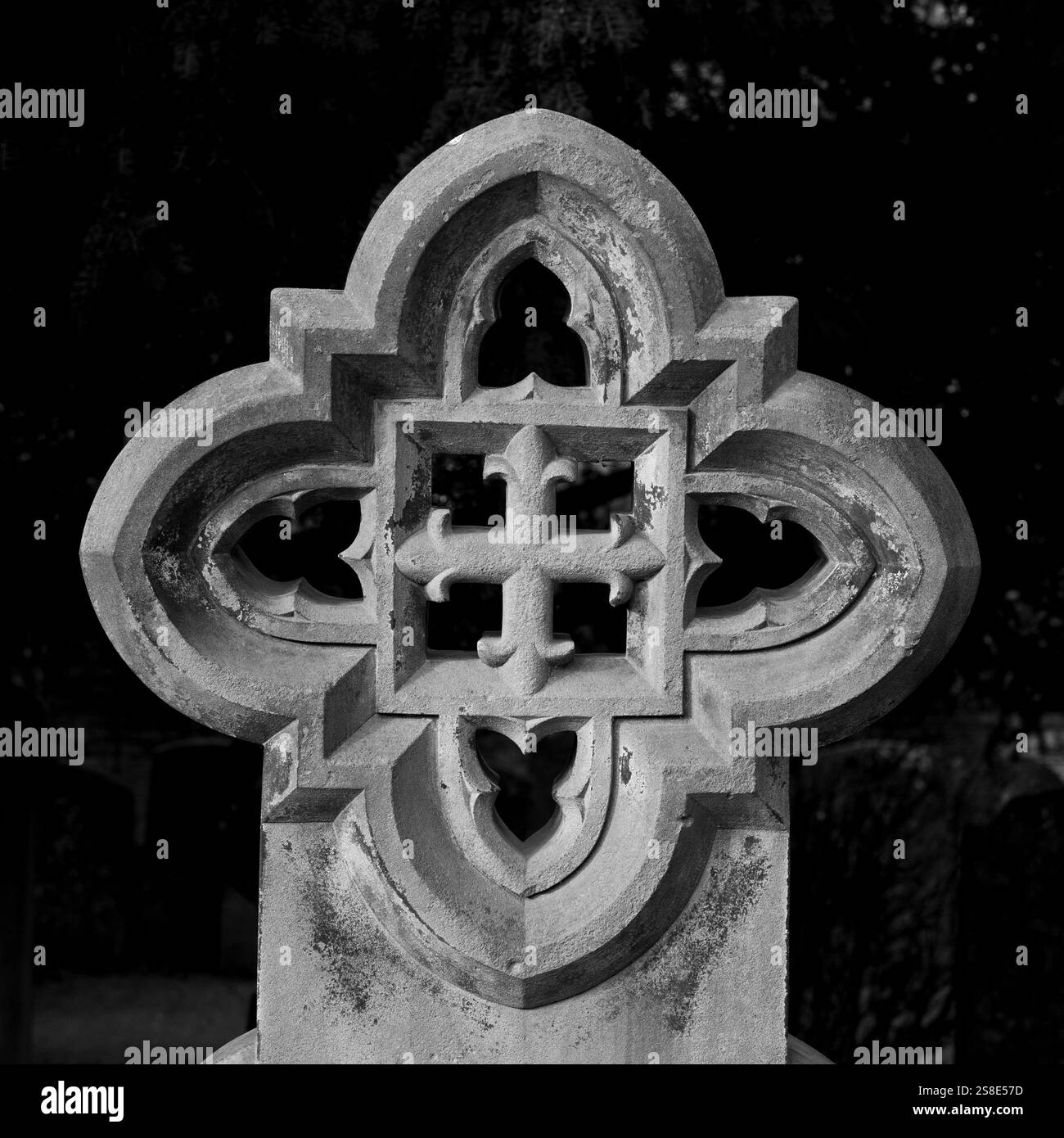 A gravestone detail, square, black and white Stock Photo - Alamy