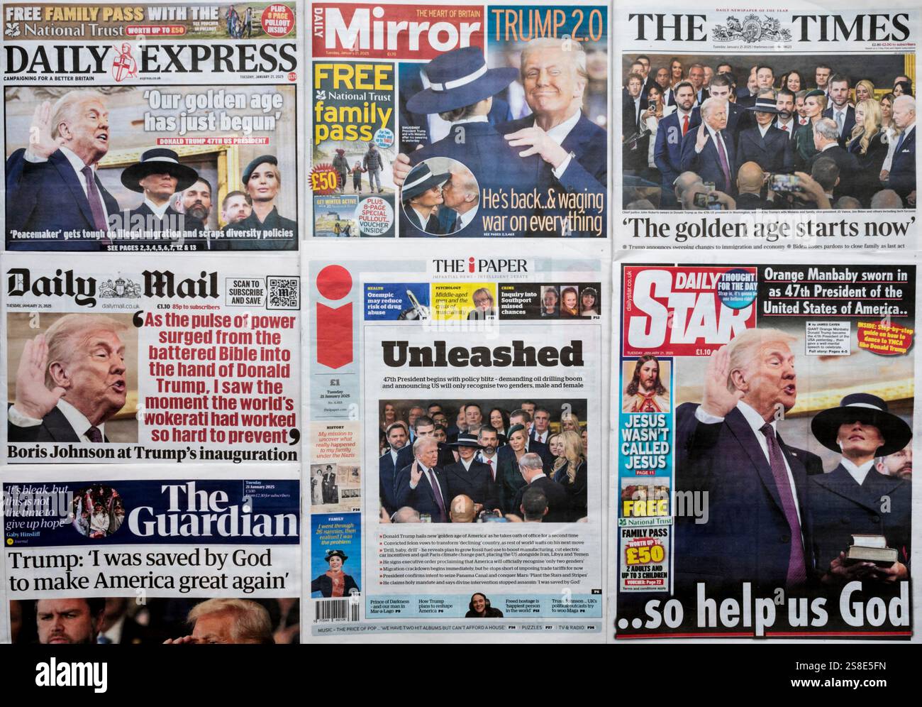 21 January 2025. A selection of UK newspaper front page headlines ...