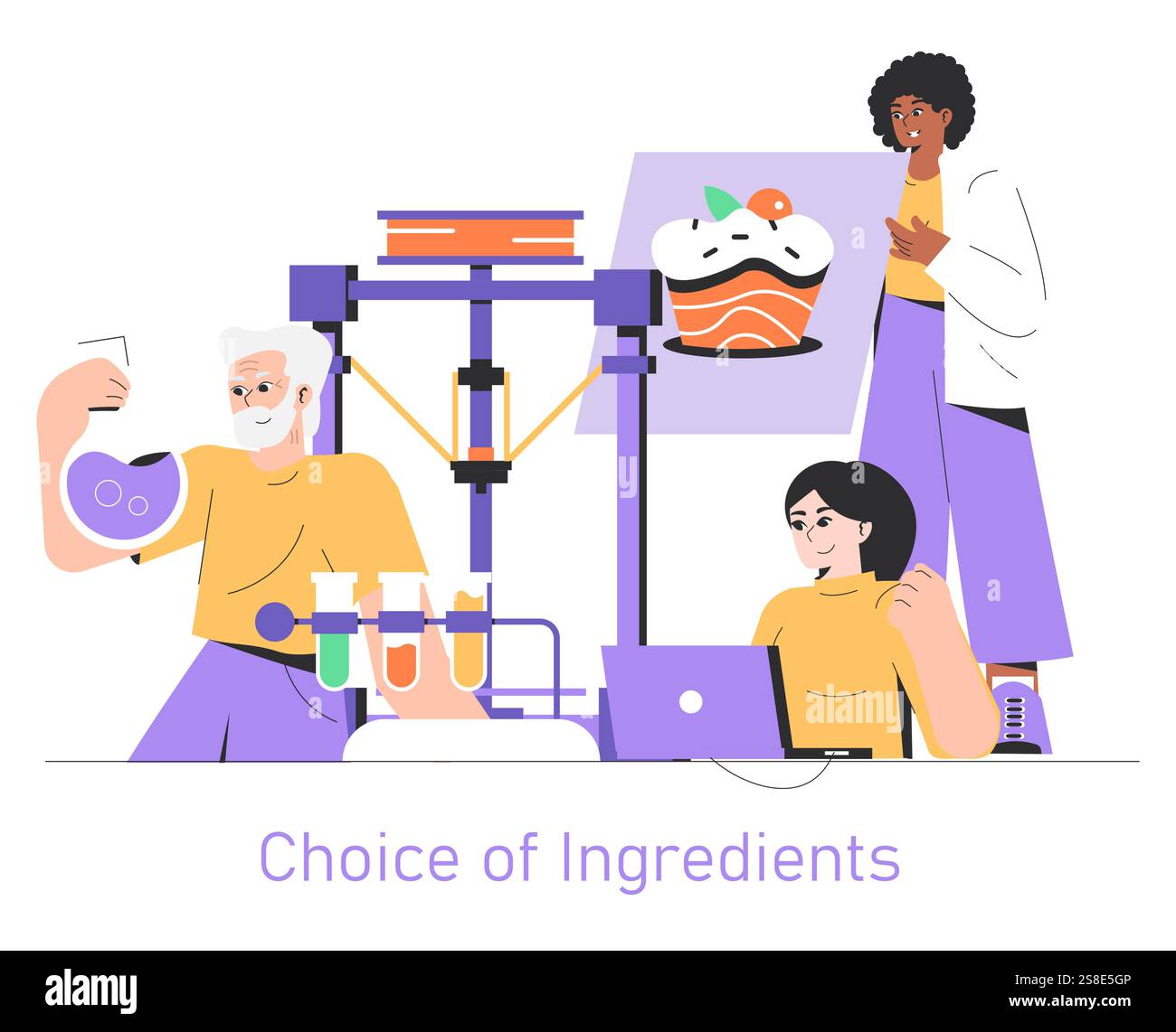 Innovative culinary technology concept. People using a 3D printer to ...