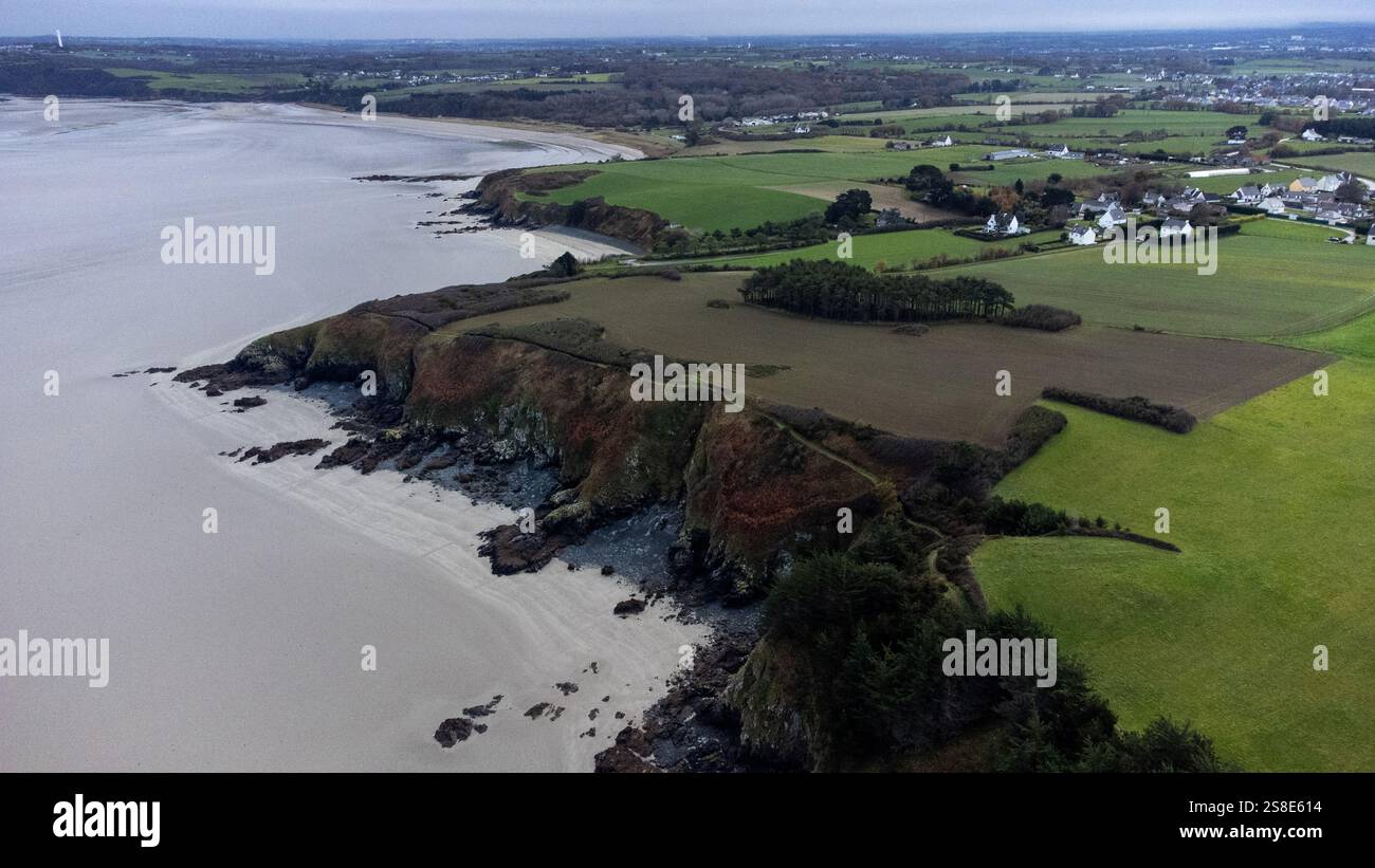 Aerial photograph of house of secondary residence on the coastline of ...