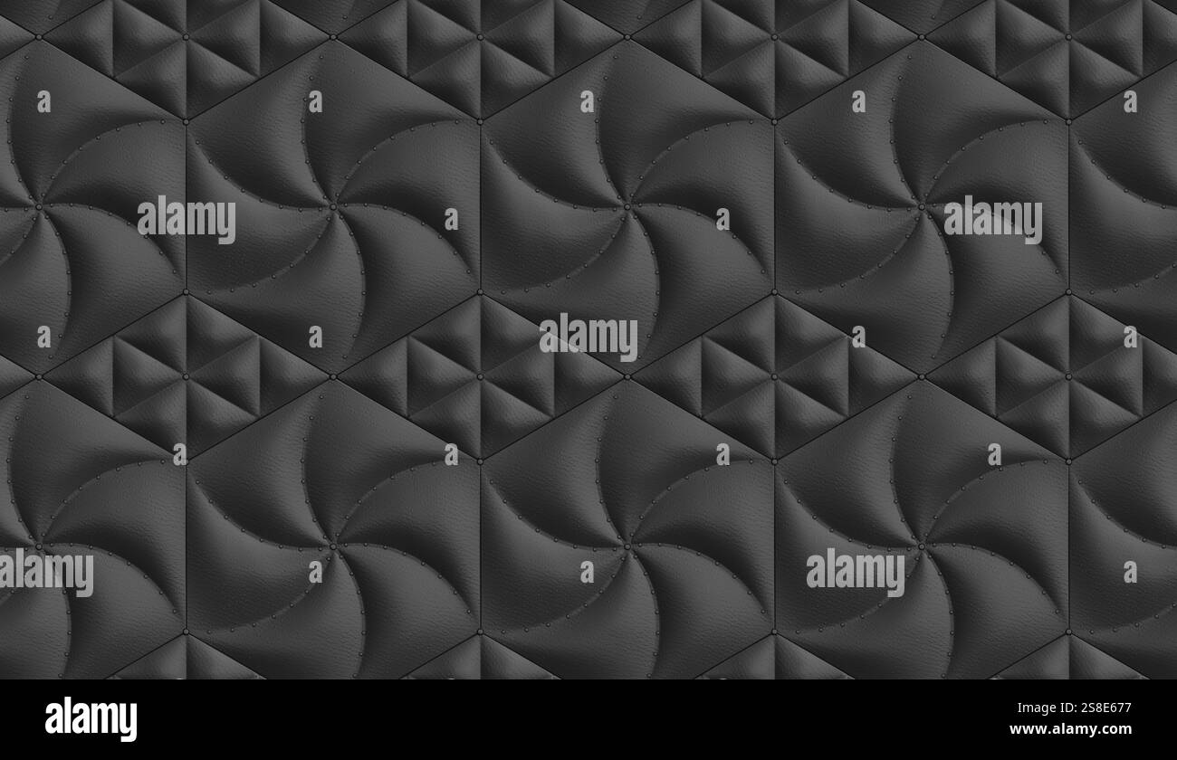 Modern black 3D wallpaper with textured leather hexagonal and rhombus ...