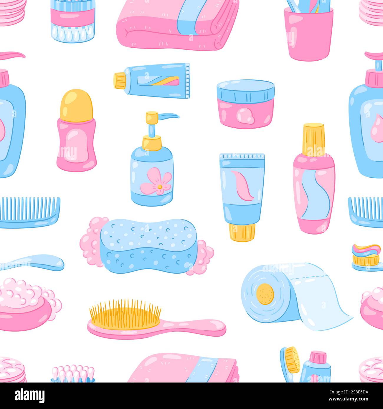 Pattern with hygiene objects. Washing, beauty, body care. Personal ...