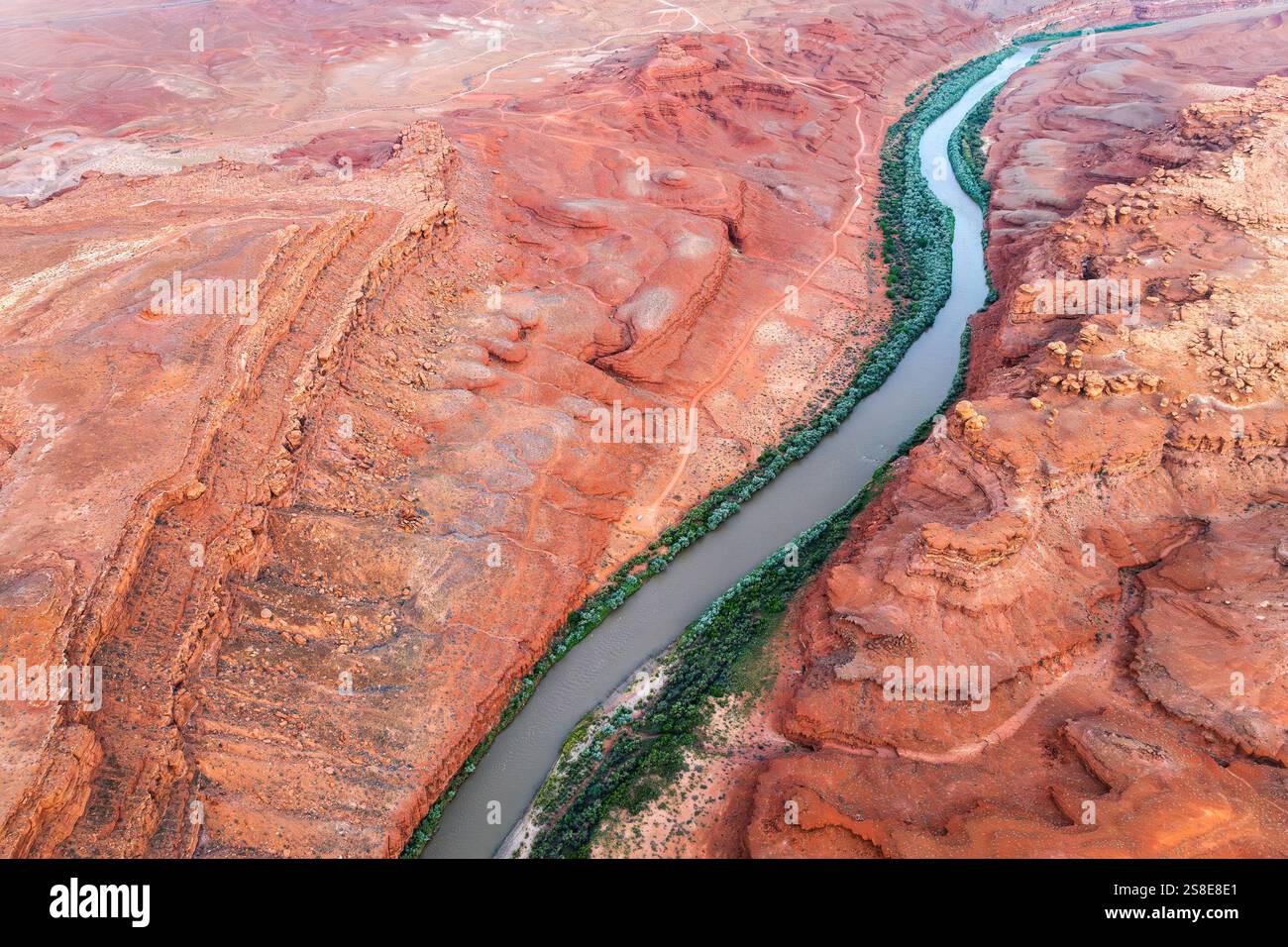 Aerial shot displays the meandering Rio San Juan snaking through ...