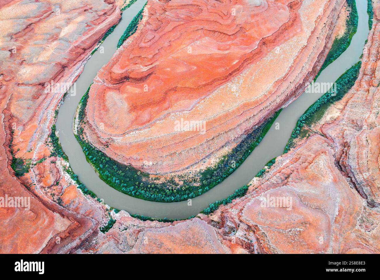 Stunning aerial view capturing a dramatic meander of Rio San Juan with ...