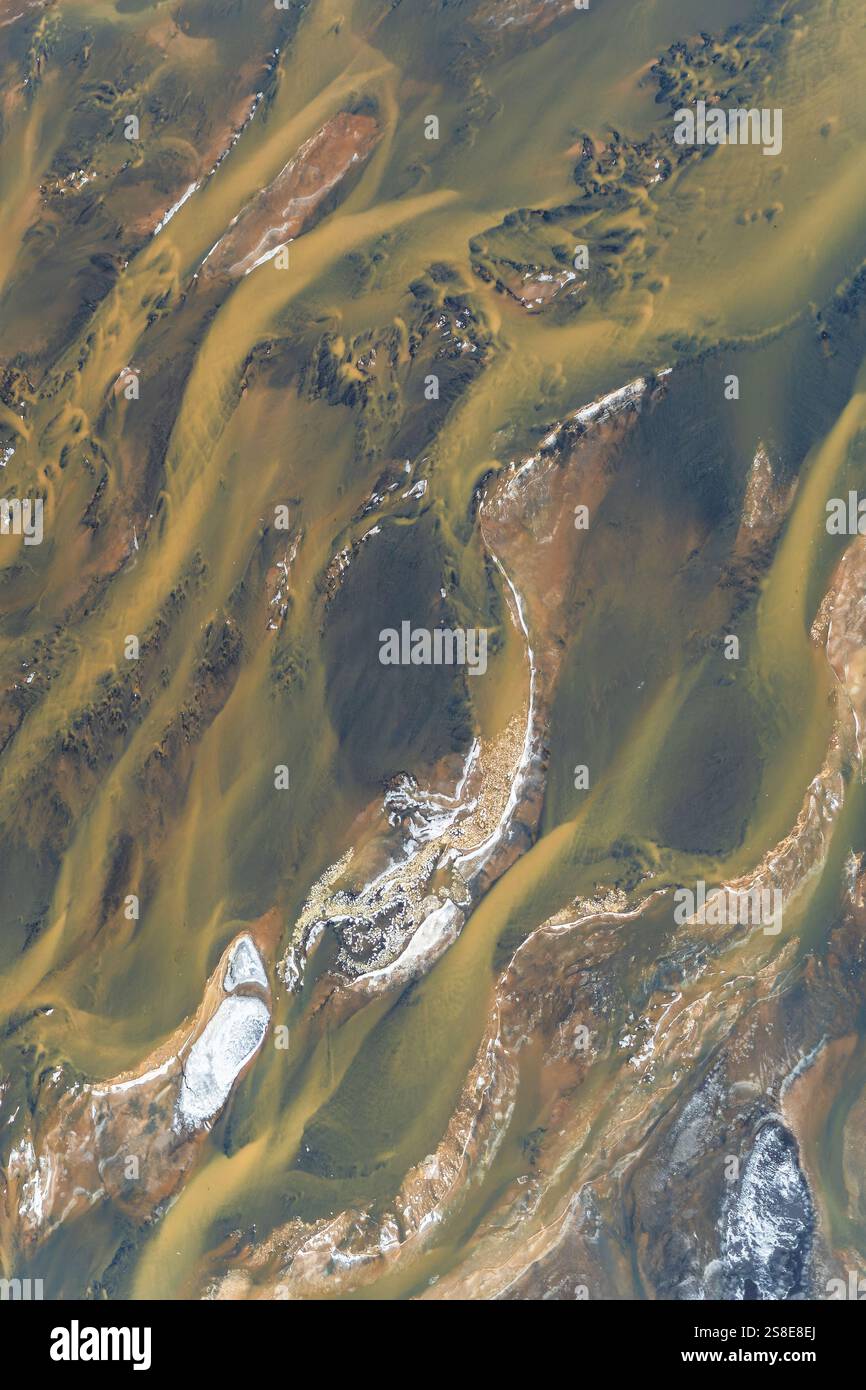 Aerial photograph showcasing Iceland's stunning river patterns. The ...