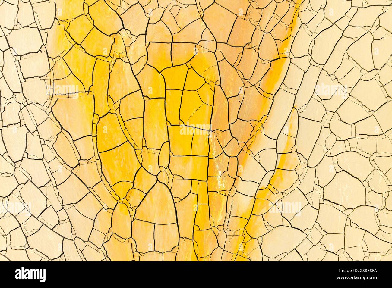A vivid display of golden yellow and pale yellow mud cracks captured in ...