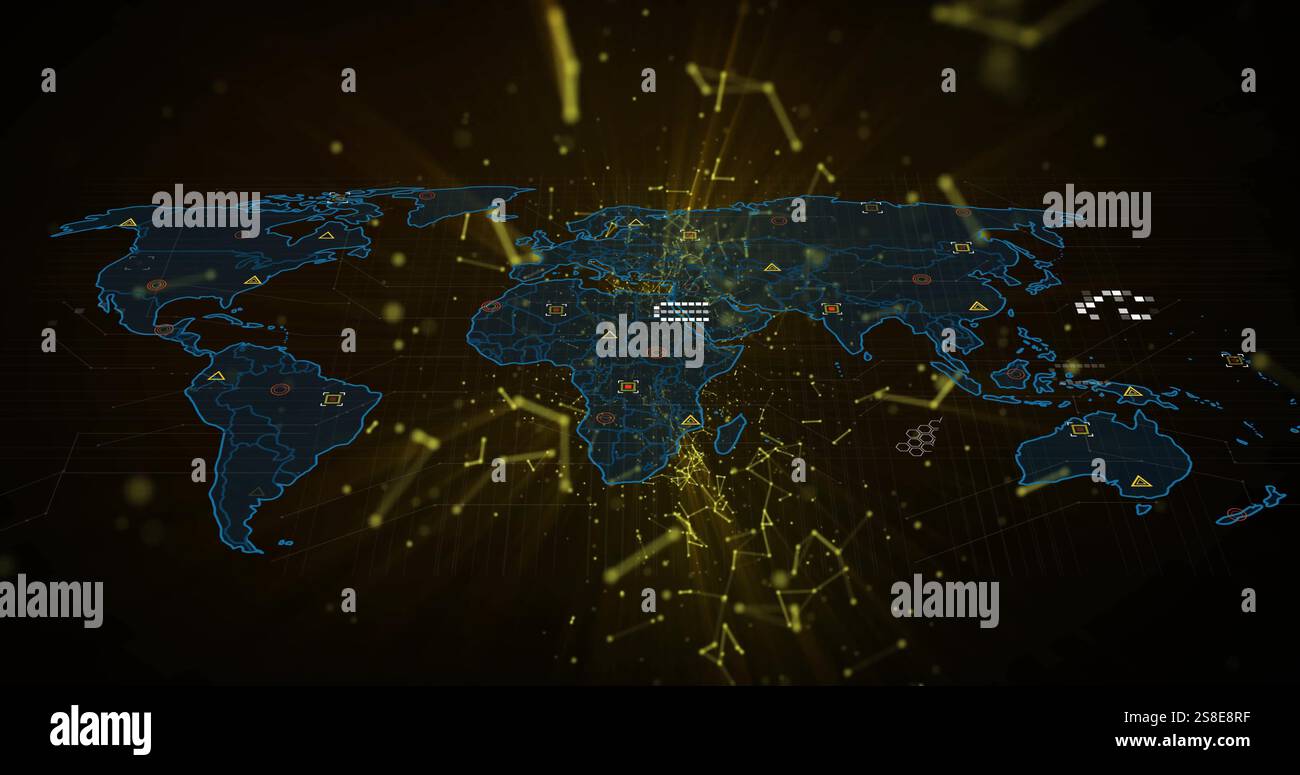 Image of network of connections over world map Stock Photo - Alamy